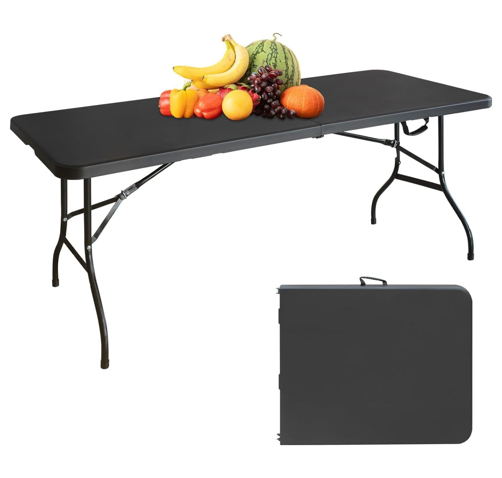Portable 6Ft Plastic Folding Table, Heavy Duty 6ft Fold-in-Half Table ...