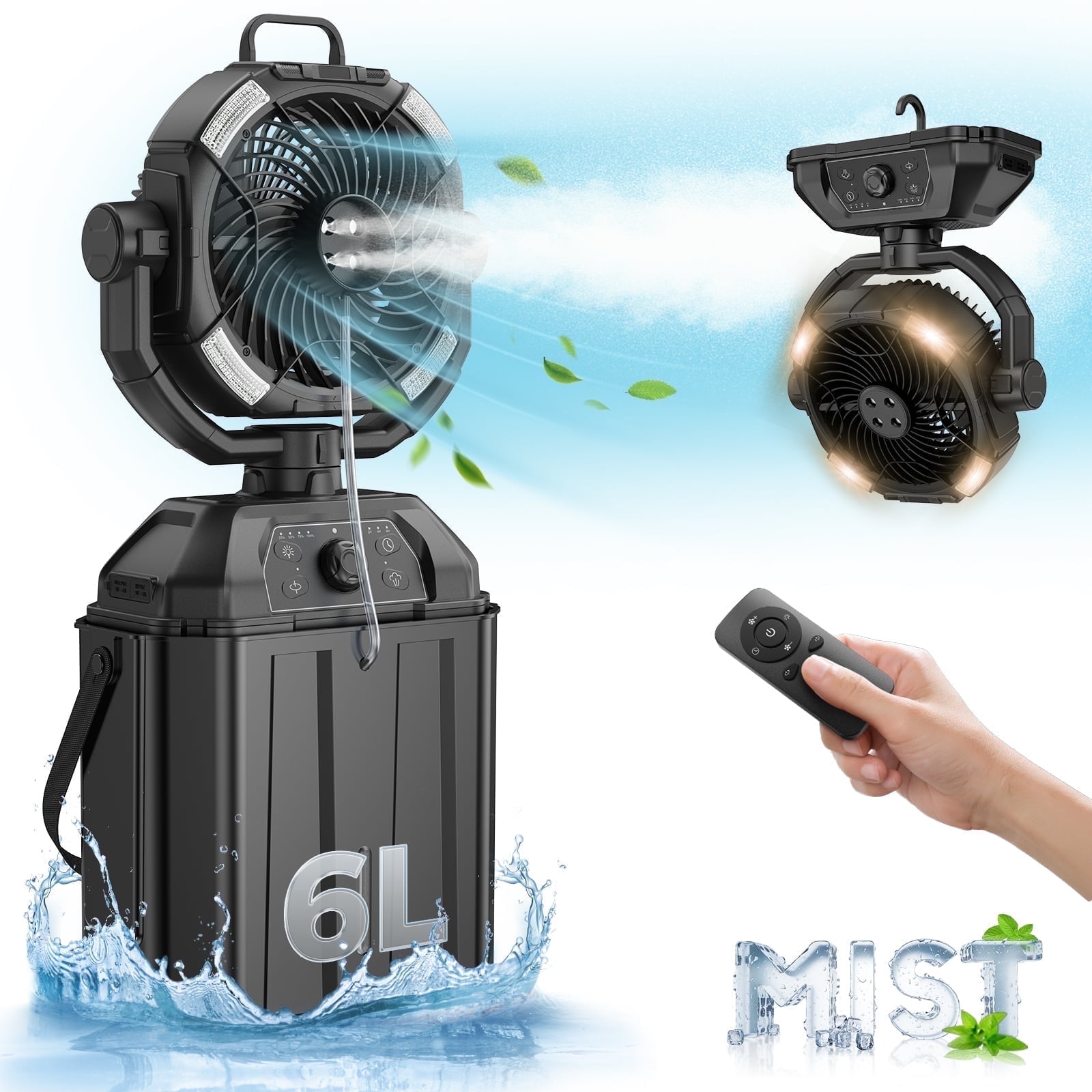 Kfonla Outdoor Misting Fan, 20000mAh Battery, Remote, 6L Water Bucket ...