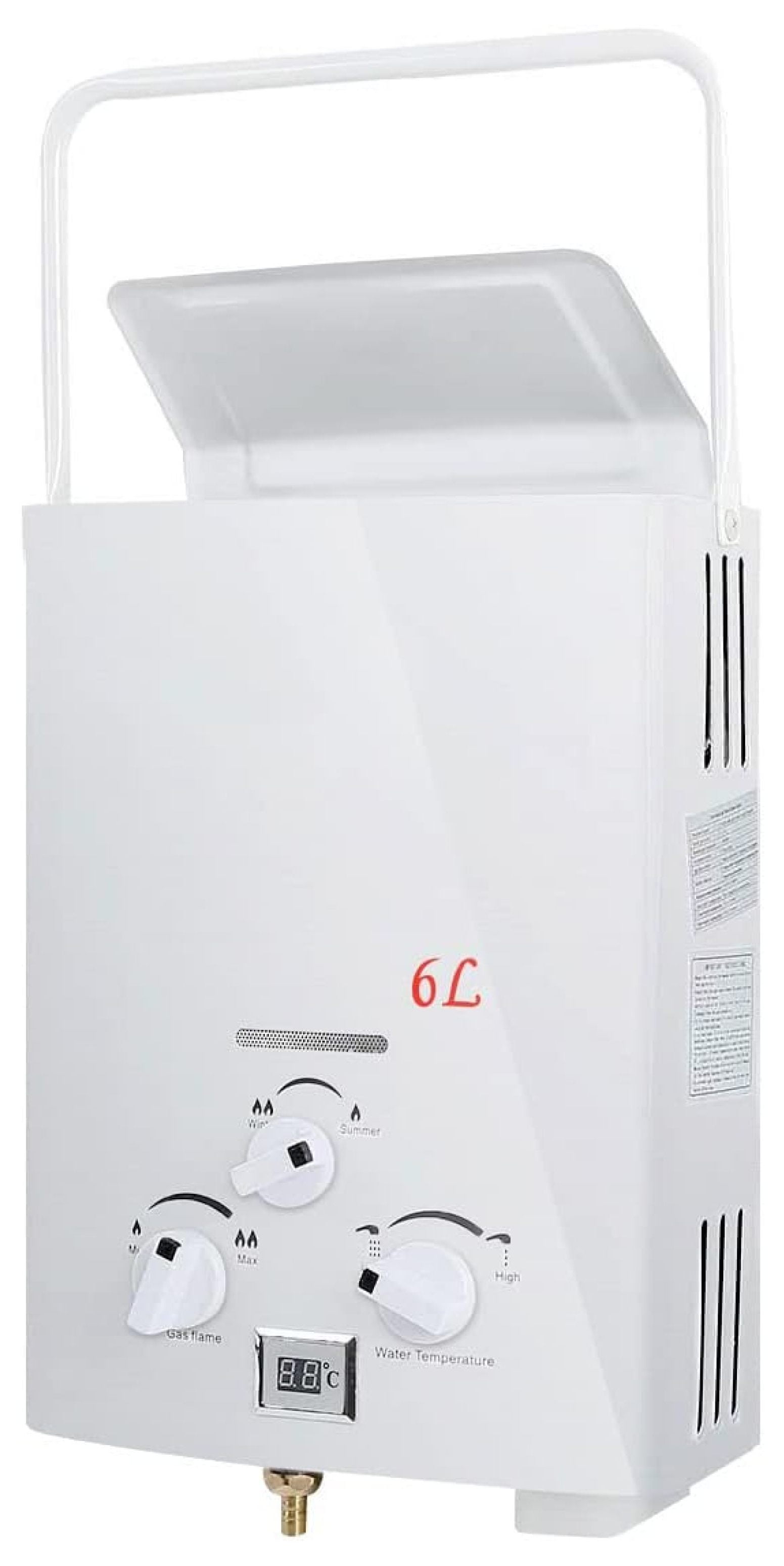 Portable 6L Water Heater Tankless LPG 1.6 GPM Propane Gas Outdoor Digital Display Hot Water ...