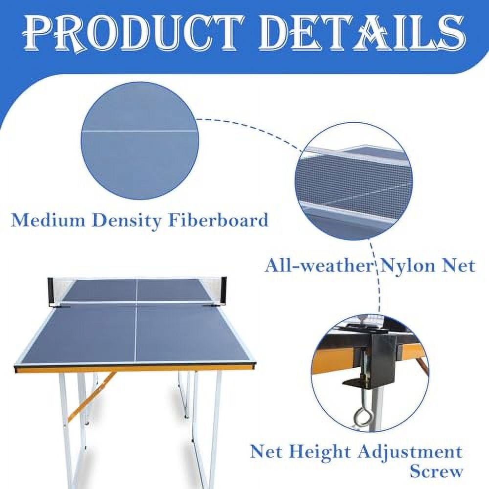 Portable 6ft Mid-Size Table Tennis Table for Family Fun, Easy Setup ...