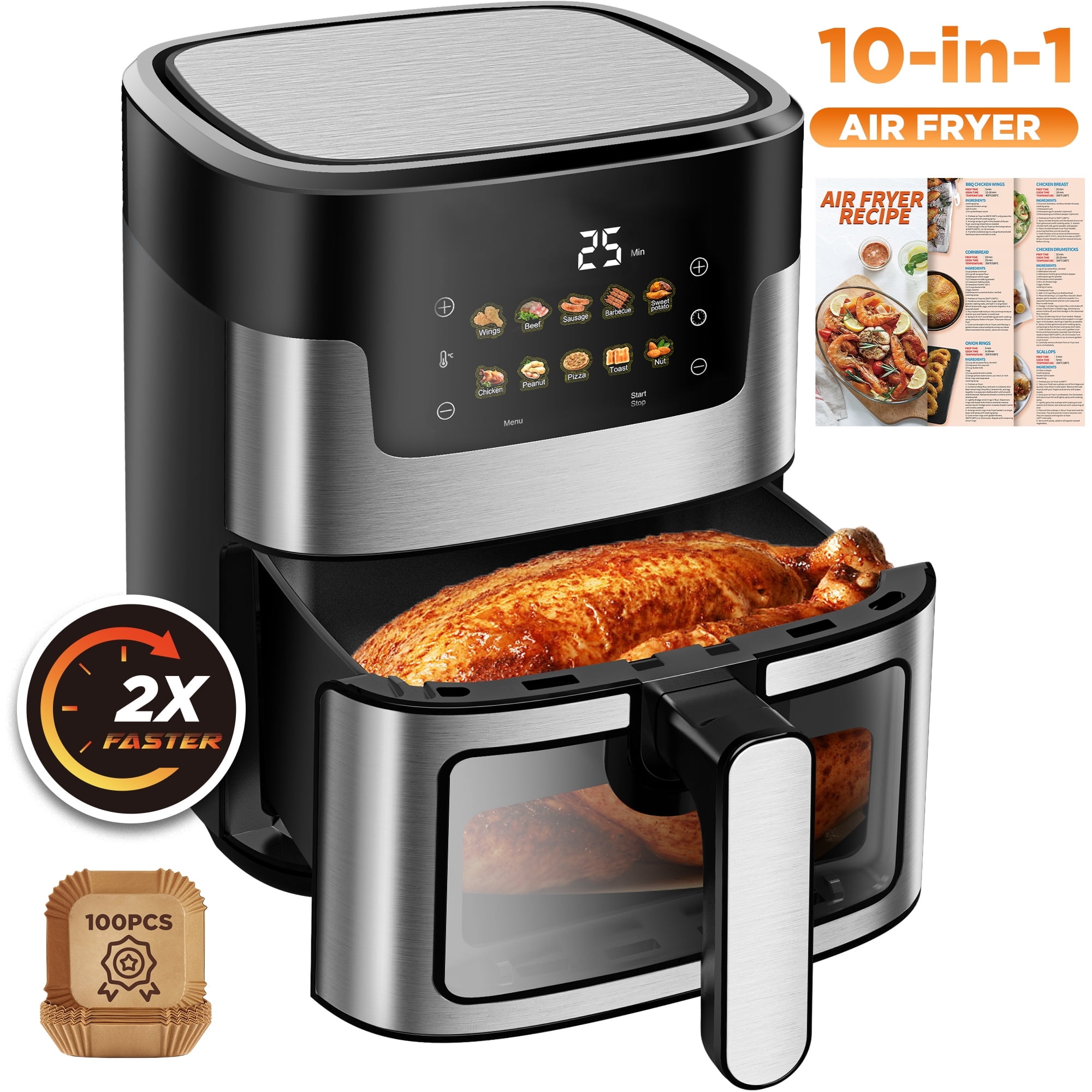 Portable 7.5 QT Air Fryer Oven with 10 Preset Cookings, 10-in-1 Touch ...