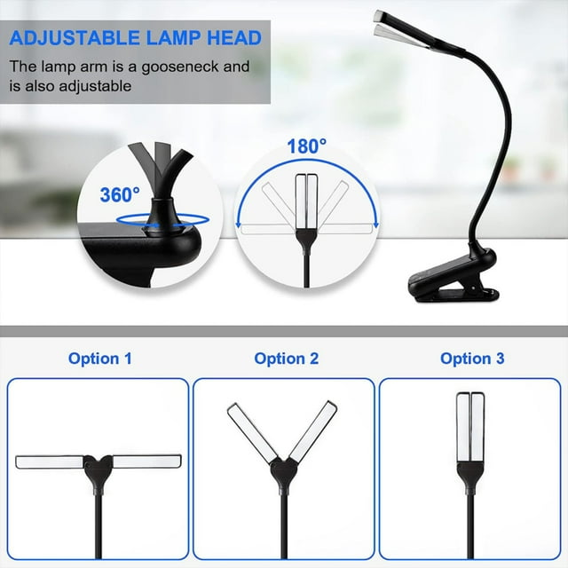 Portable 8 Brightness 3 Colors Mini Desk Lamp 14 LED Clip On Book Light ...