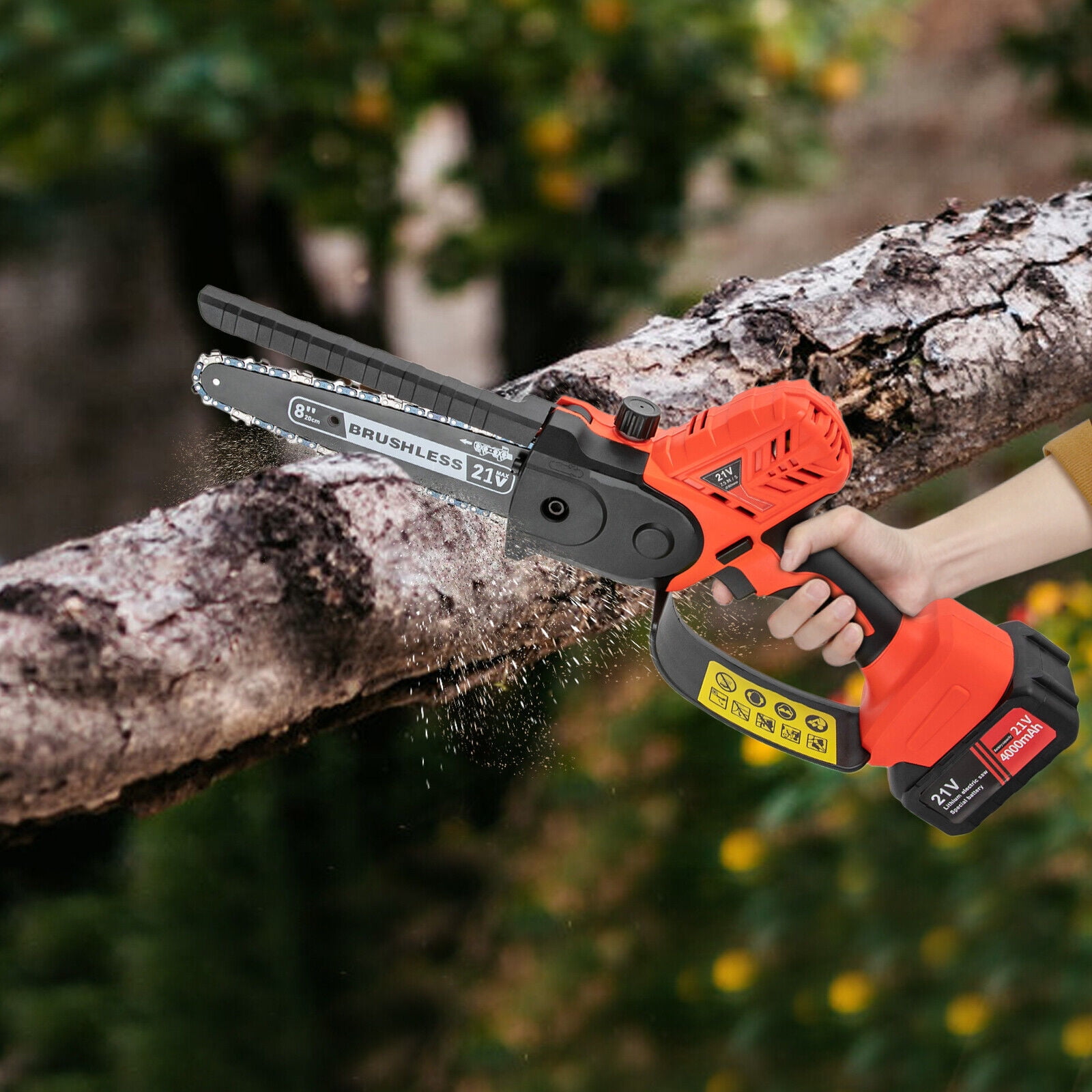 Portable 8" Cordless Electric Chainsaw Powerful Wood Cutter Saw with 2 ...