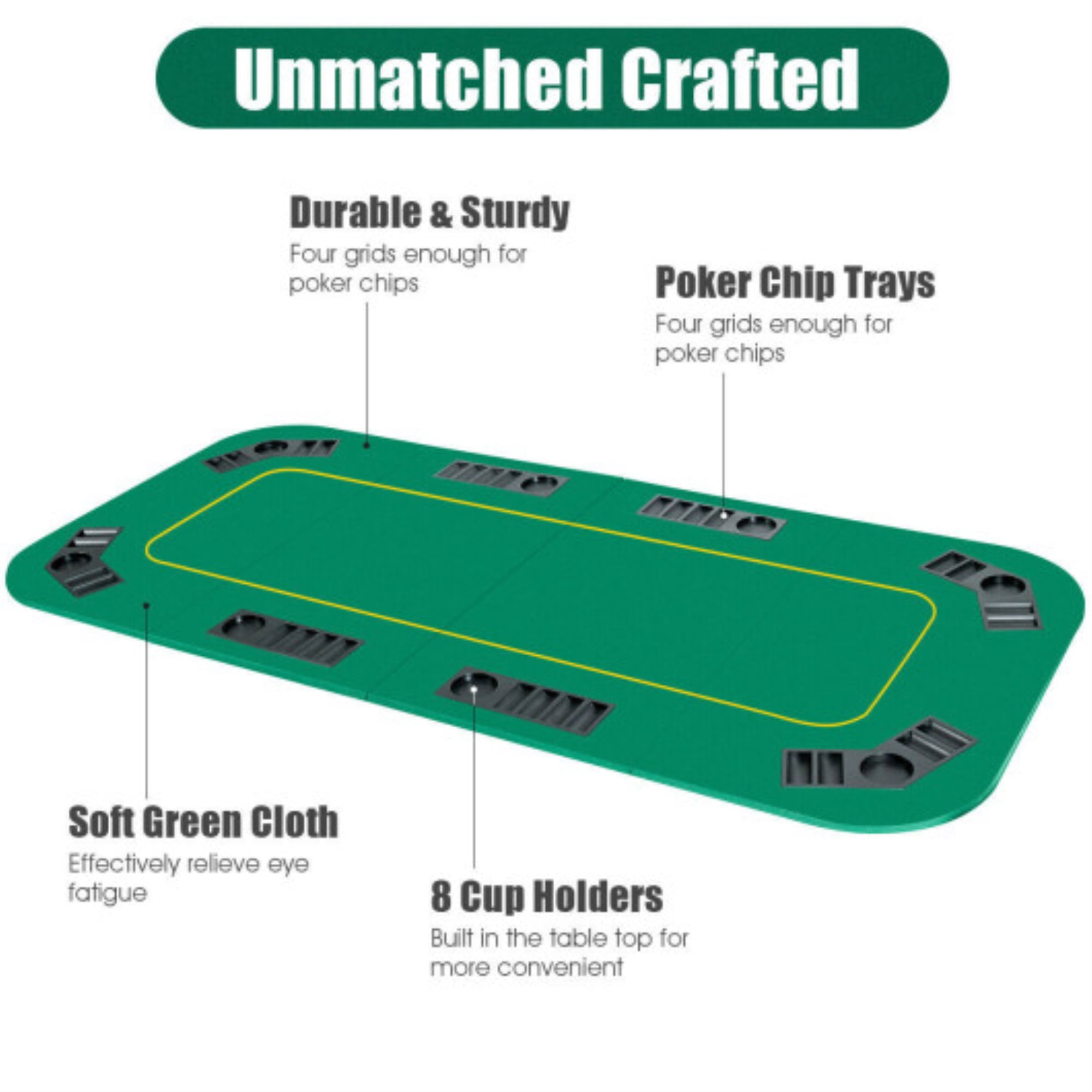 Portable 8 Player Poker Table Top with Cup Holders and Chip Racks ...