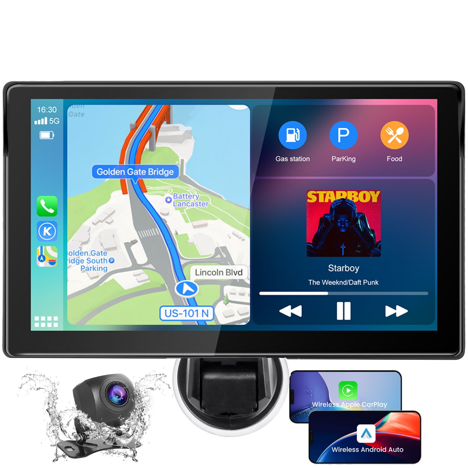 Portable 9" Car Stereo, Wireless Apple Carplay Dash Mount with Siri/Fm ...