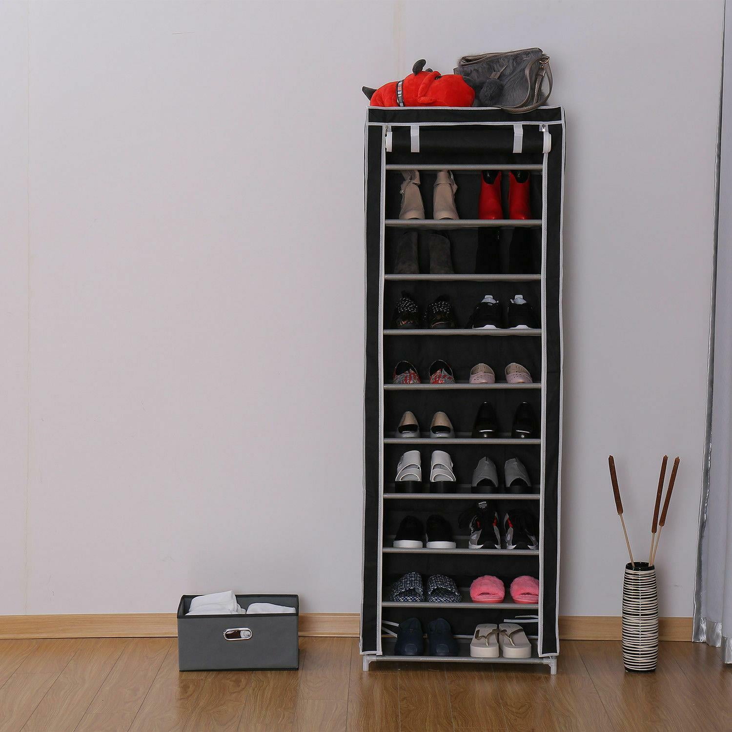Portable 9 Tier Shoe Rack Shelf Storage Closet Organizer Cabinet with ...