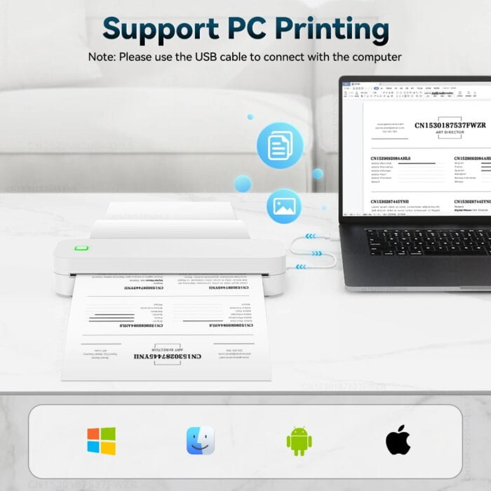 Portable A4 Thermal Printer Inkless Bluetooth Photo PDF Document ...