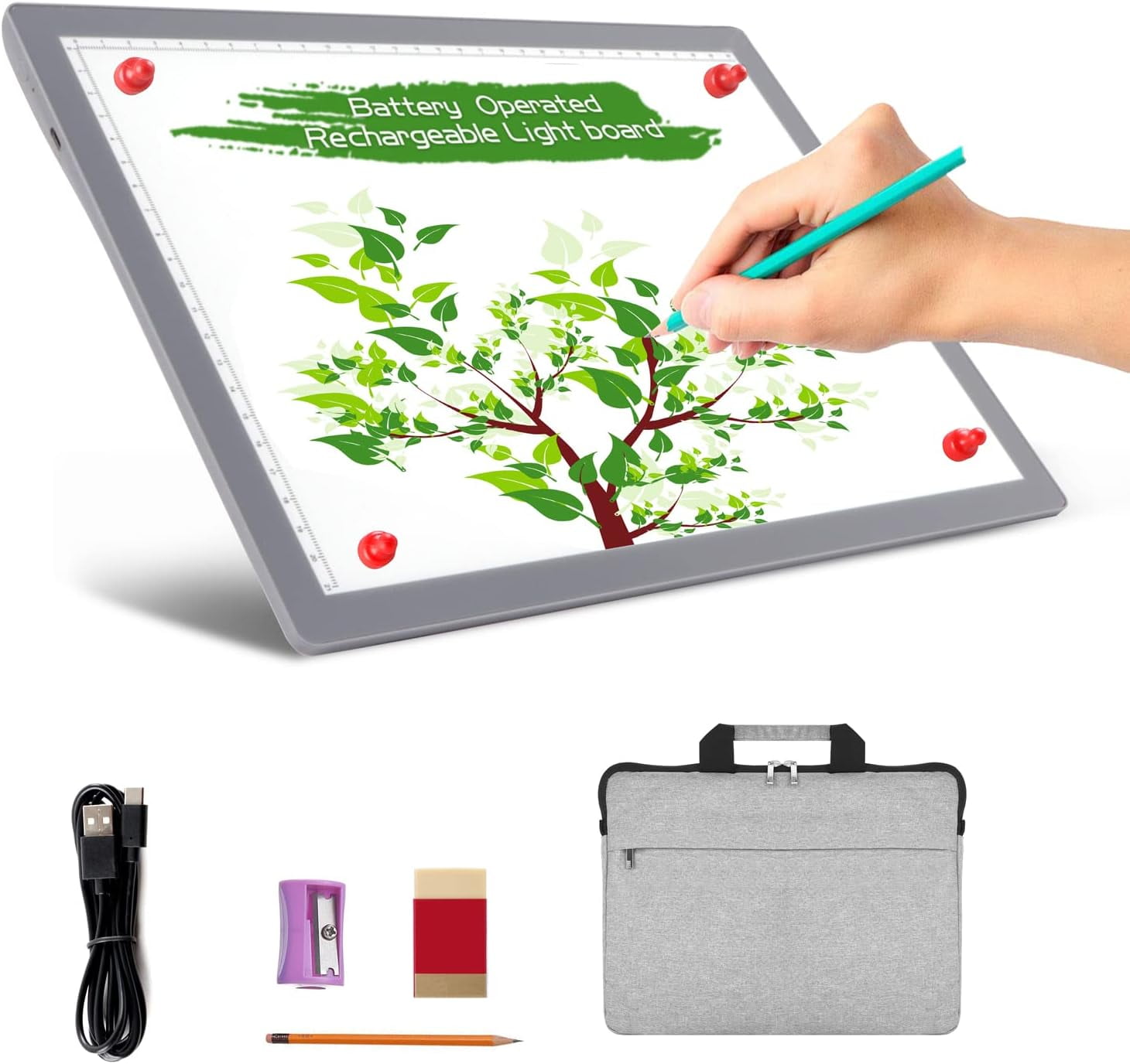 Portable A4 Tracing LED Copy Board with Carry Bag, Cordless Battery Powered 5 Levels Brightness ...