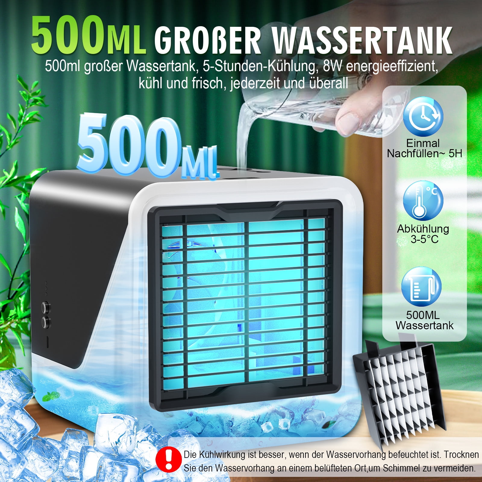 Portable AC Mini Air Conditioner Cooling Fan with 3 Speeds and Timer ...