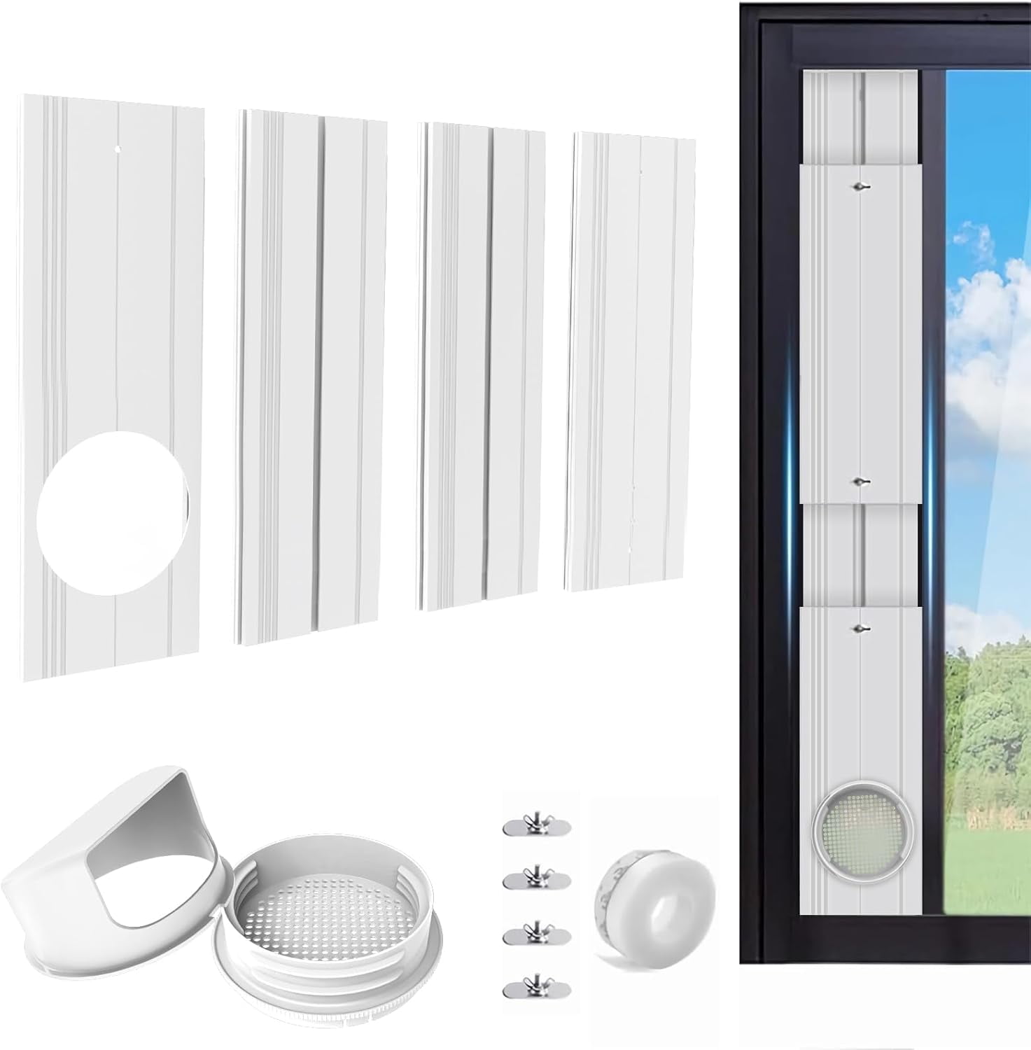 Portable AC Window Vent Kit, Adjustable PVC Window Seal Panel for ...