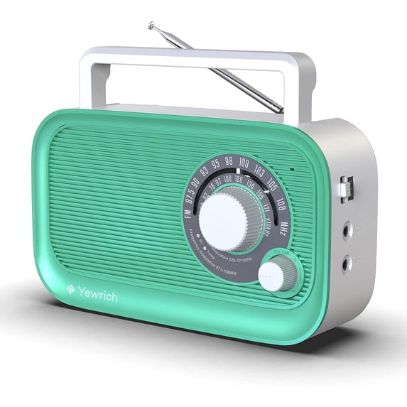 yewrich Portable AM/FM Radio with Bluetooth, BB-100, Large Tuning Knob ...