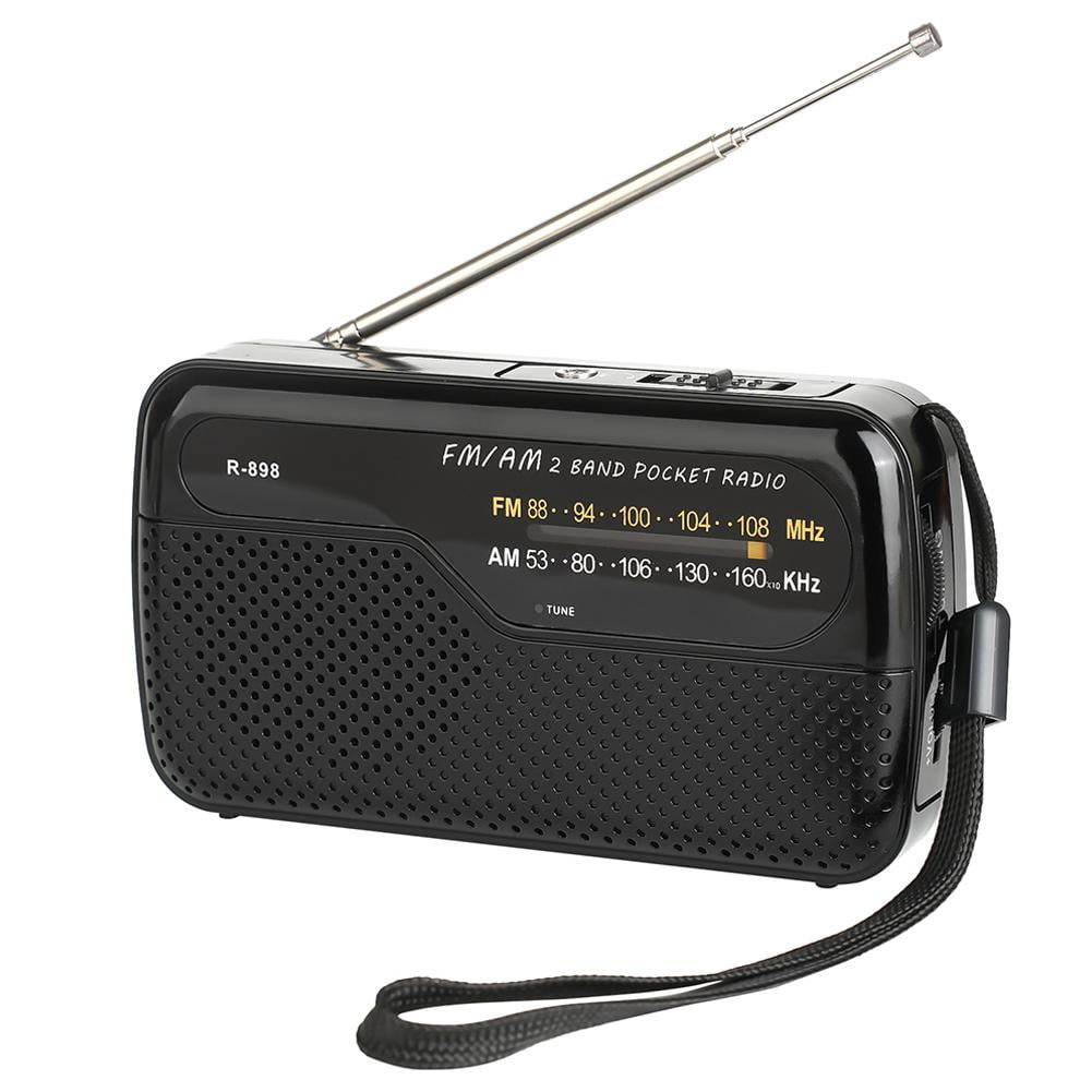 Portable AM/FM Radio with Built-in Speaker, Tuning Knob, and Earphone Jack - Silver/Black ...