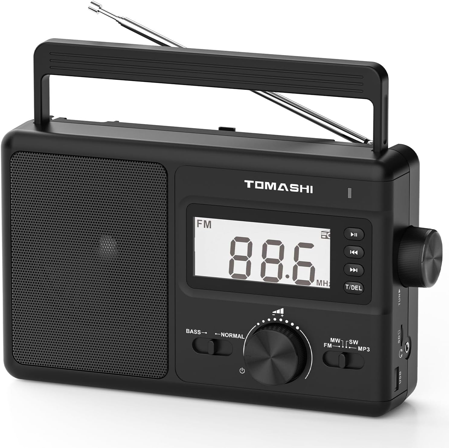 Portable AM/FM/SW 3 Band Radio, AM FM Radio with Clock, Battery ...