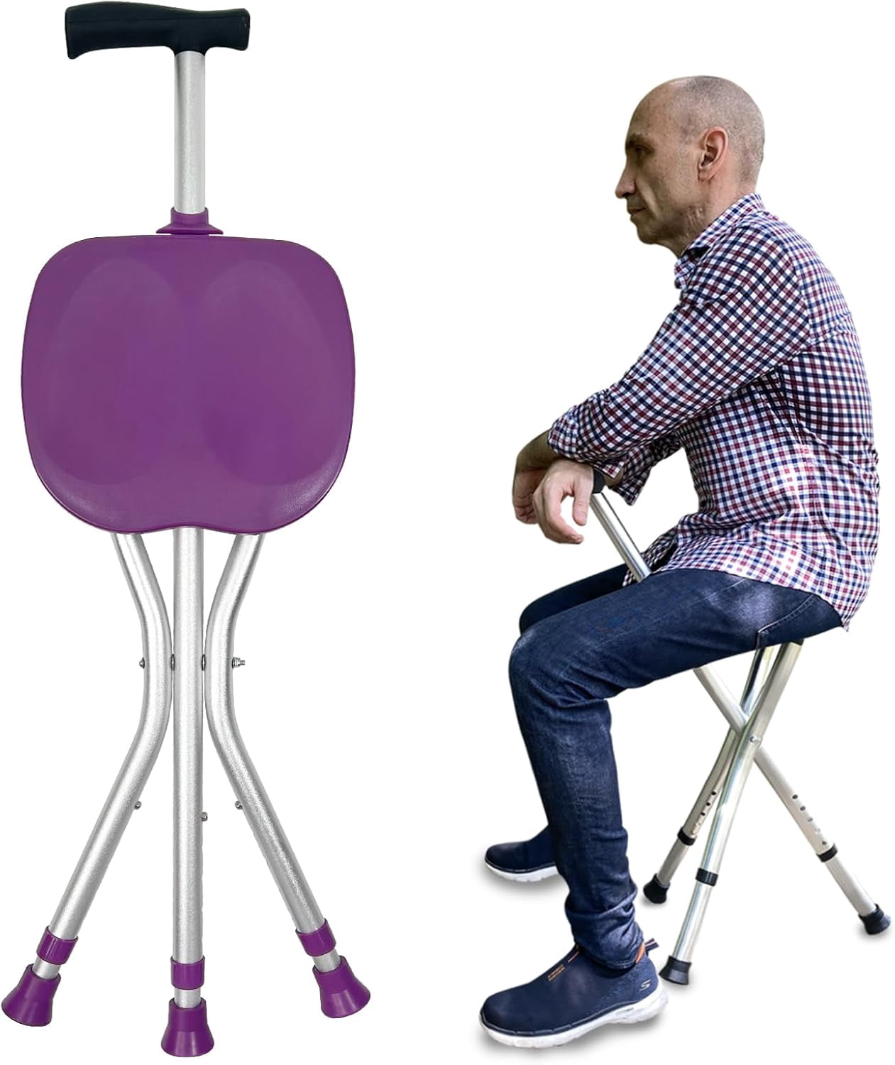 Portable Adjustable Folding Walking Cane with Seat Allows Durability ...
