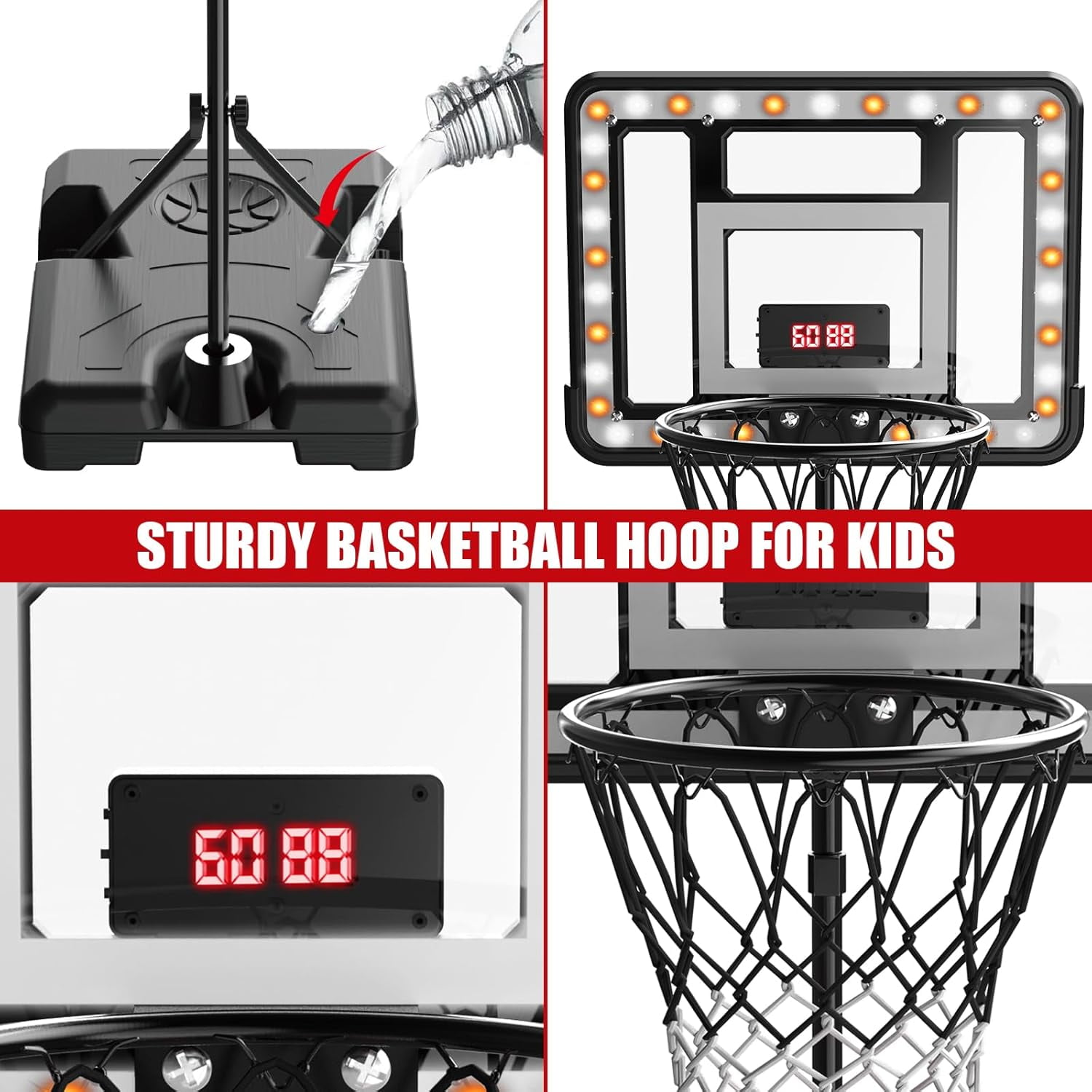 Portable Adjustable Height Basketball Hoop with Scoreboard for Kids ...
