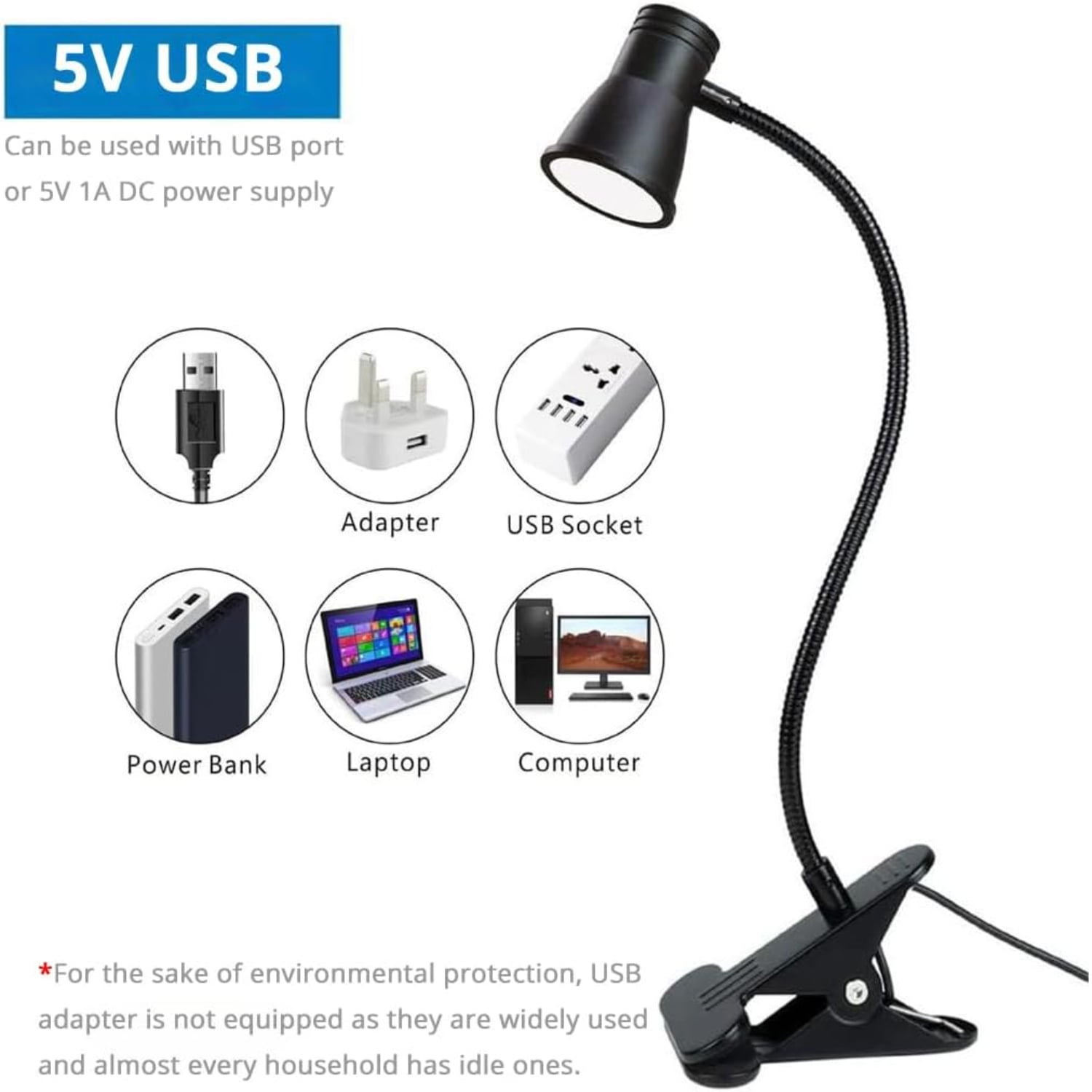 Portable Adjustable LED Clip Desk Lamp with 15” Long Arm for Ultimate ...