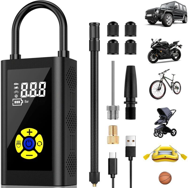 Portable Air Compressor, Car Tire Inflator Version Bike Pump Mini Car ...