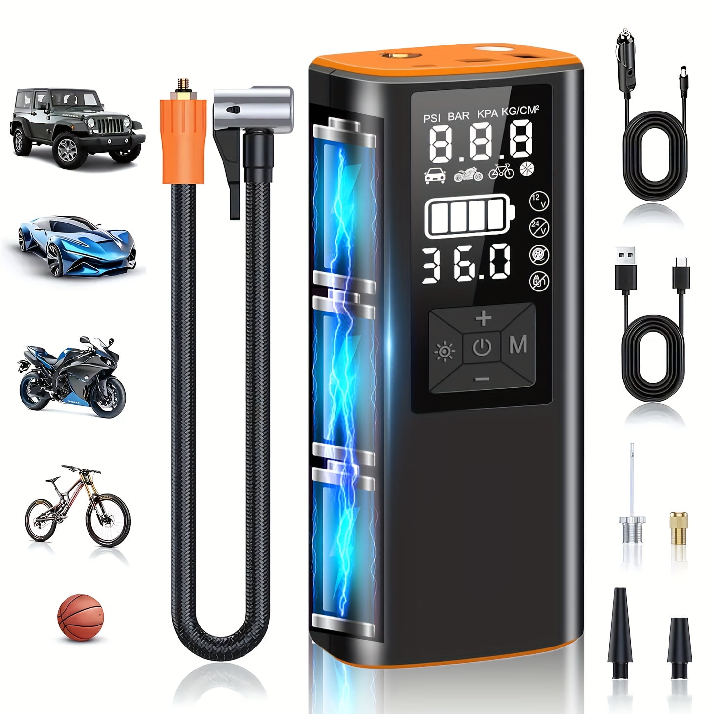 Portable Air Compressor with Digital Pressure Gauge, 12V Intelligent ...