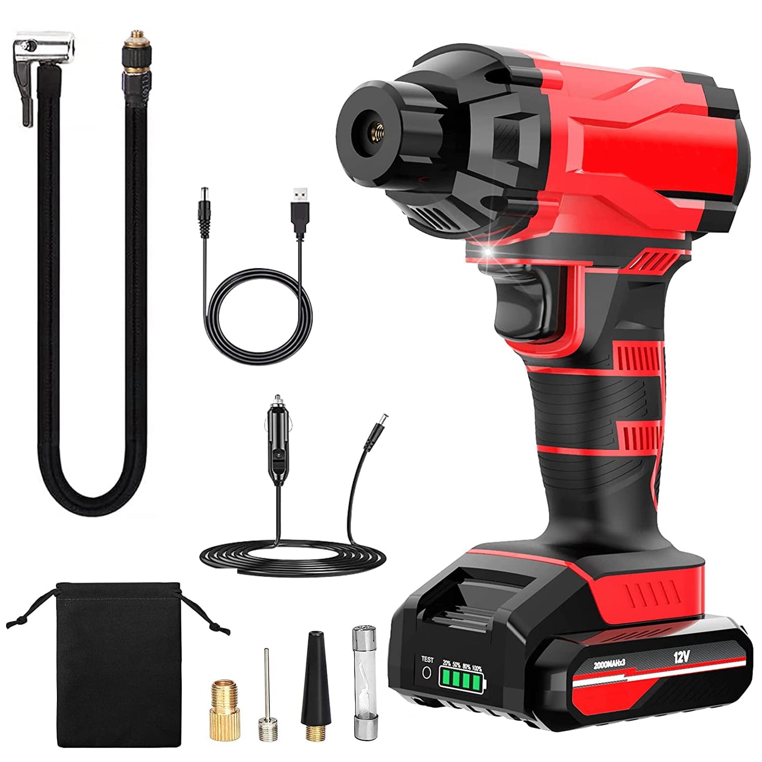 Portable Air Compressor Tire Inflator TeqHome 150PSI Cordless Car Tire Air Pump with 6000mAh ...