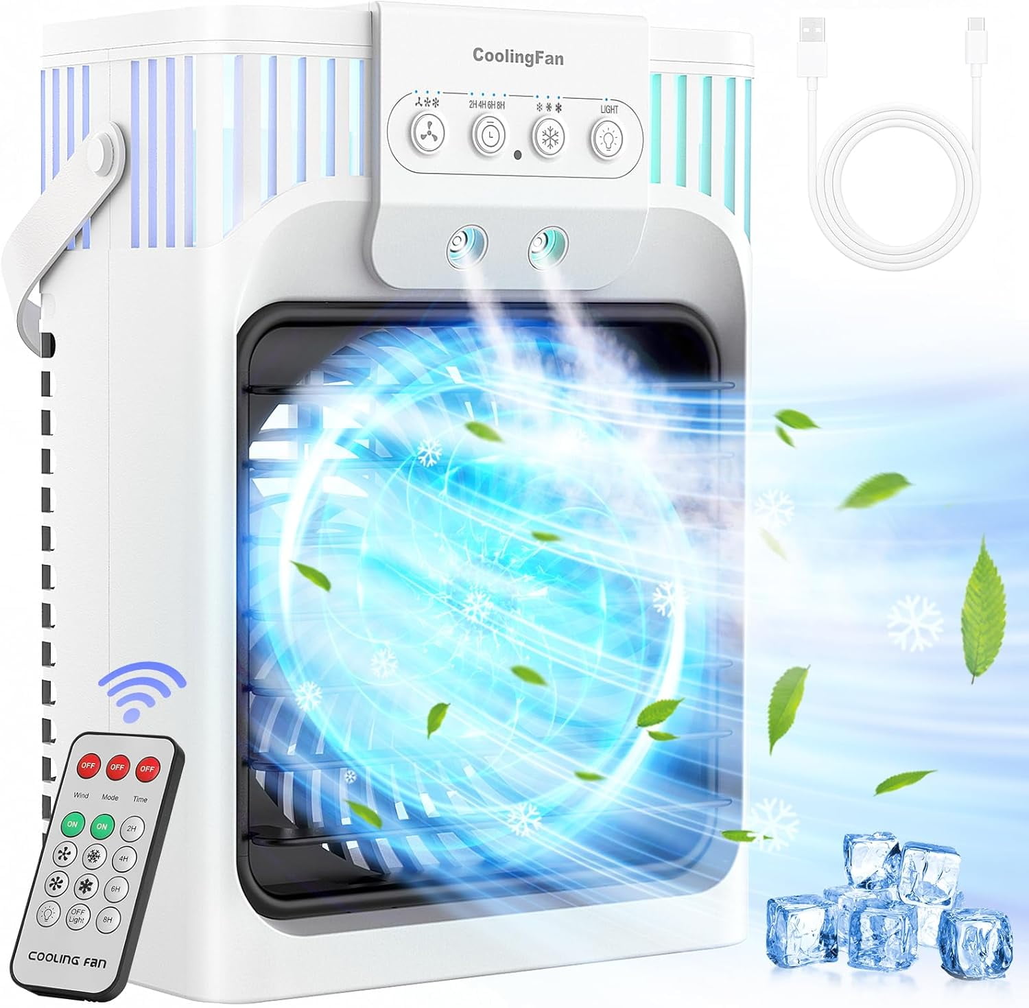 Portable Air Conditioner Cooling Fan with Remote, Quiet with 3 Speeds ...