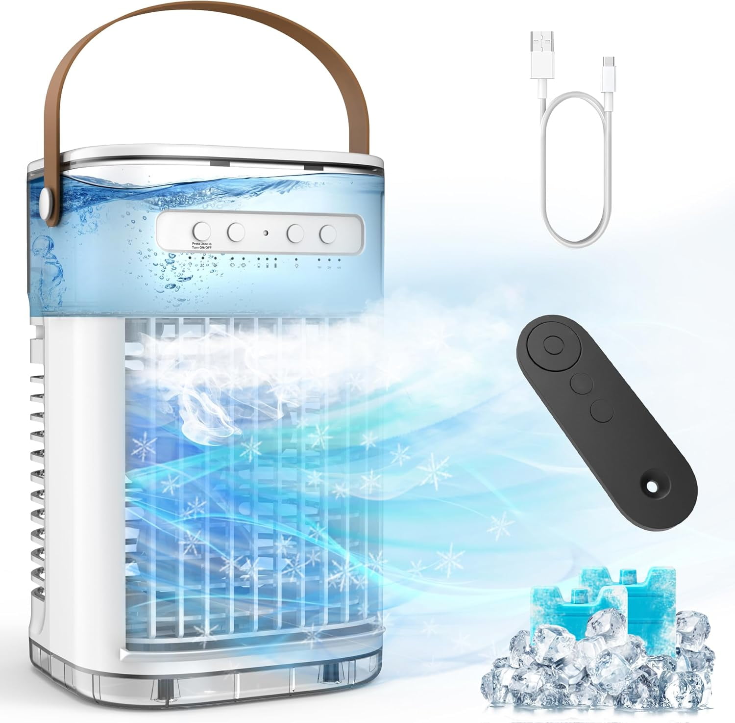 Portable Air Conditioner, Mini AC with Remote, 1.2L Water Tank & 2 Ice ...