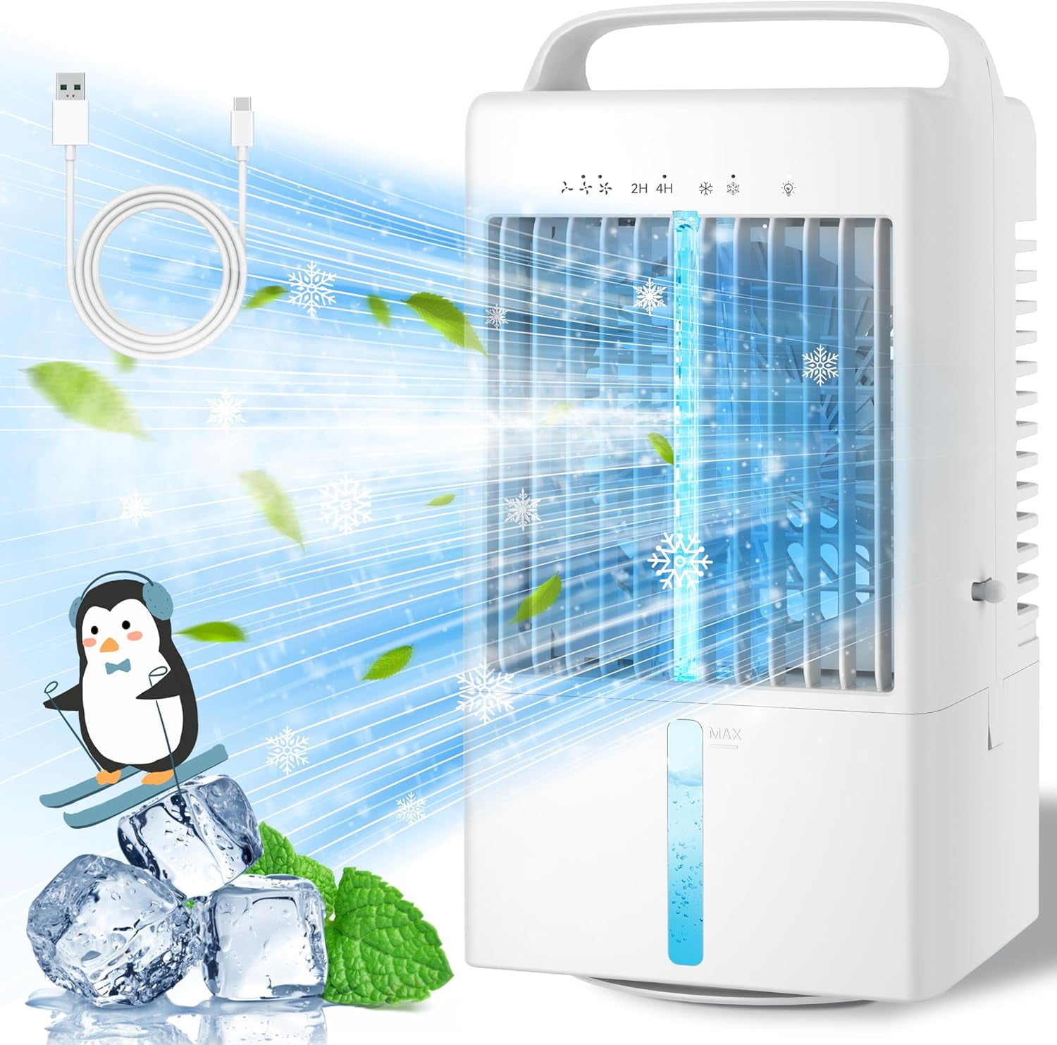 Portable Air Conditioners, 900ml Cooling Fan Evaporative Air Cooler Small Portable AC with 3 ...