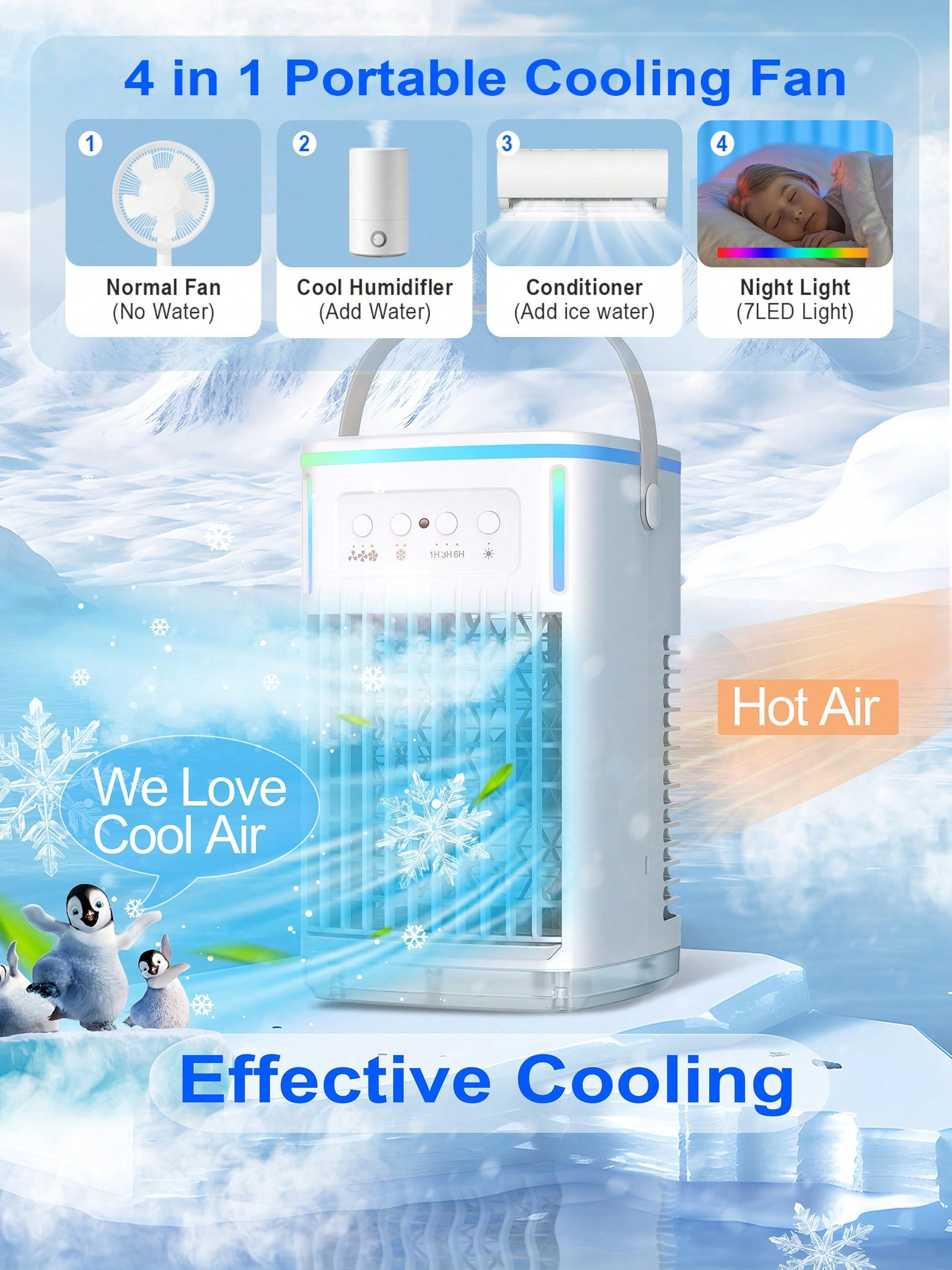 Portable Air Conditioners, Evaporative Air Cooler W/Remote, 1500ml Tank ...