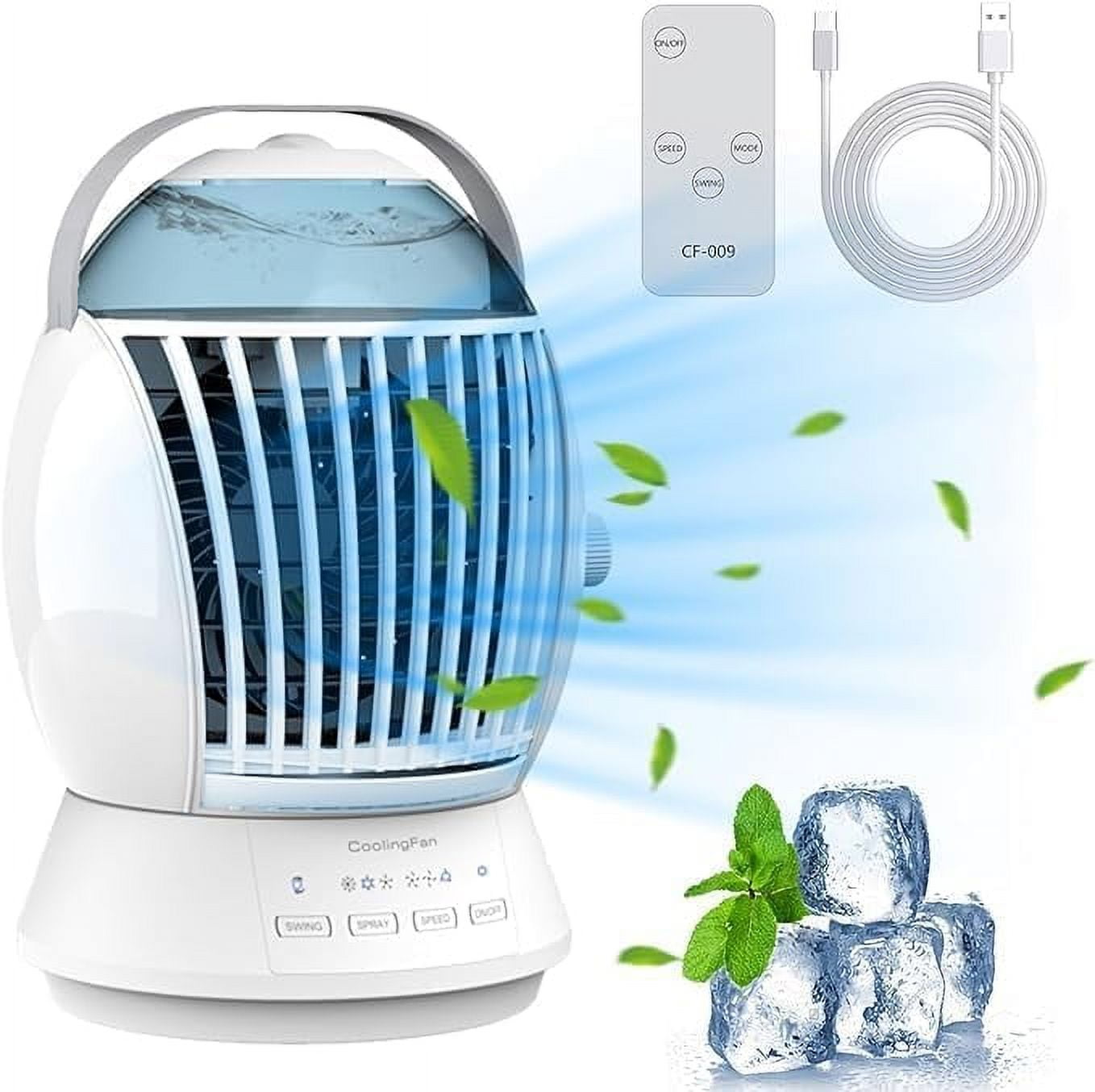 Portable Air Conditioners Fan, 45° Oscillation, 3 Speeds, Small Mini Ac ...