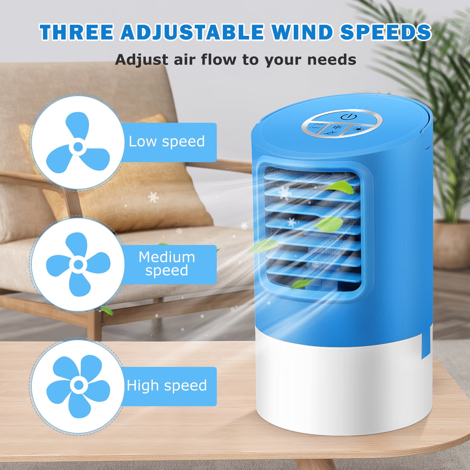 Portable Air Conditioners Fan, Mini Air Cooler with 3 Speeds, Personal ...