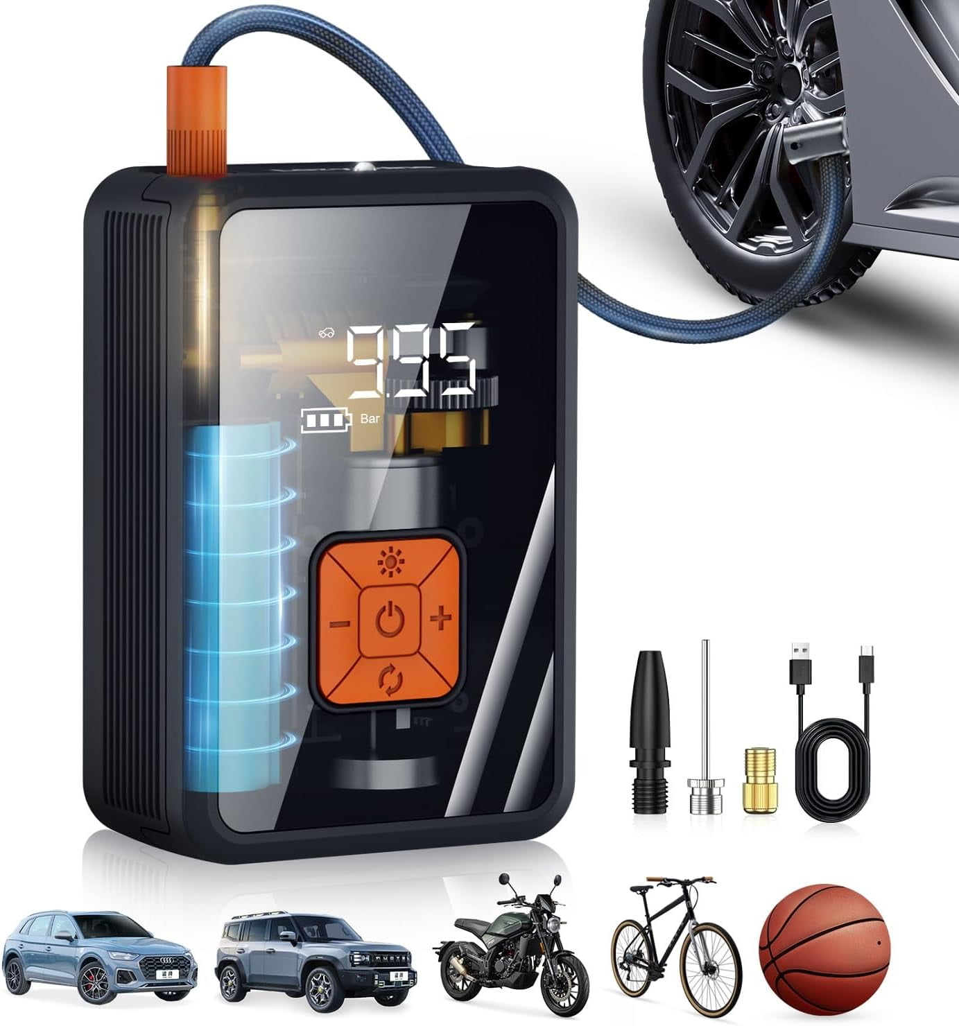 Portable Air Pump for Car Tires, 150 PSI Tire Inflator Cordless with ...