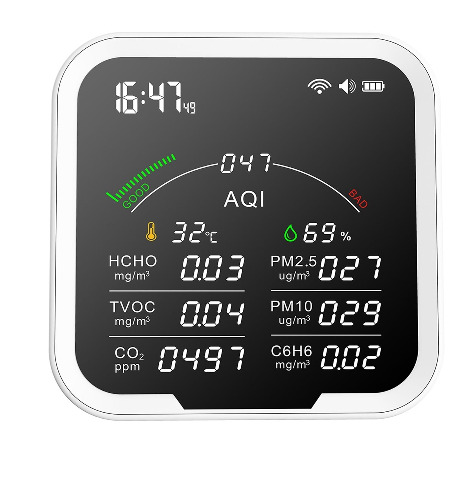 Portable Air Quality Meter HCHO/TVOC/CO2/PM2.5/PM10/AQI/C6H6 ...