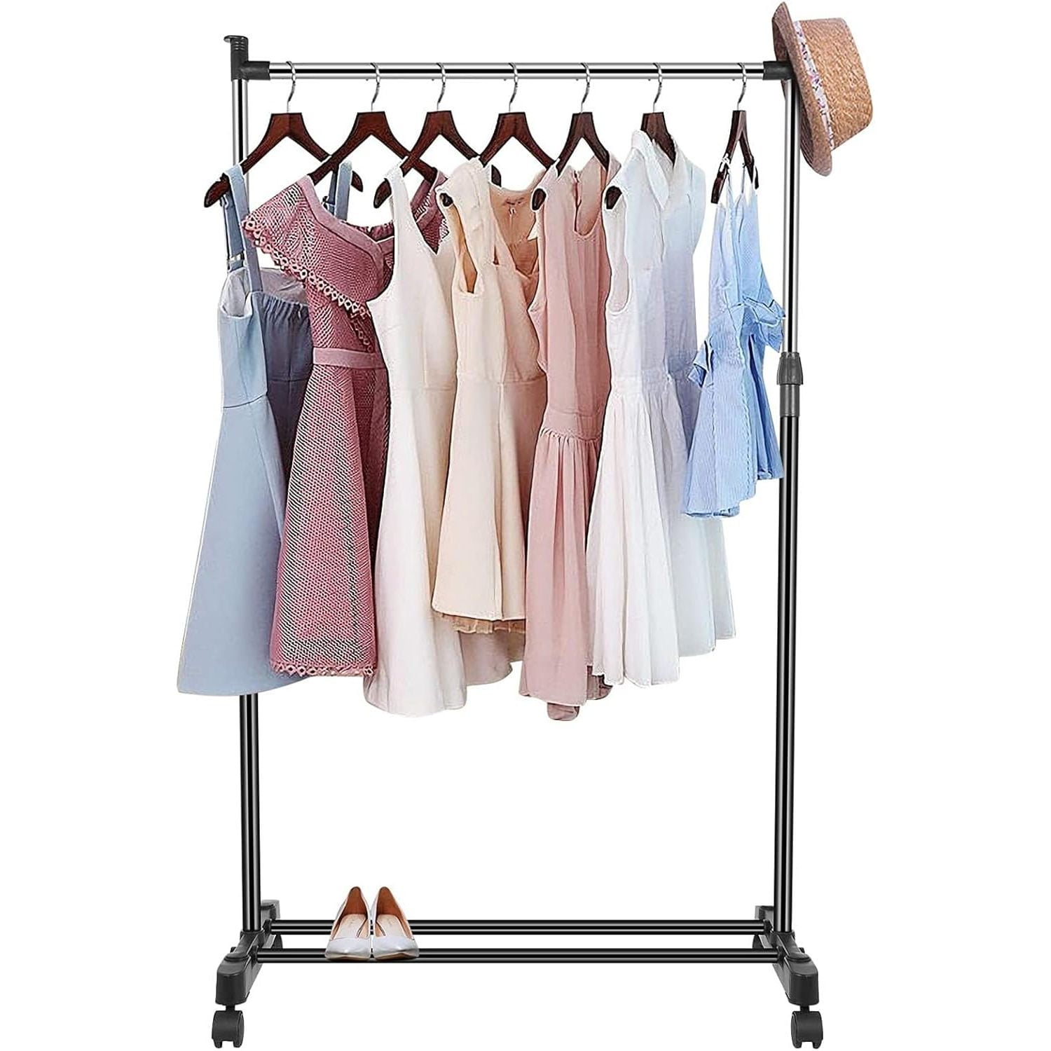 Portable Ajustable Height Clothing Rack, Simple Rolling Clothing Rack ...