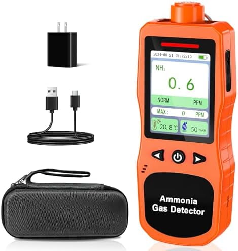 Portable Ammonia Gas Detector, -200 PPM Rechargeable Ammonia Gas Monitor, Digital Air Quality ...
