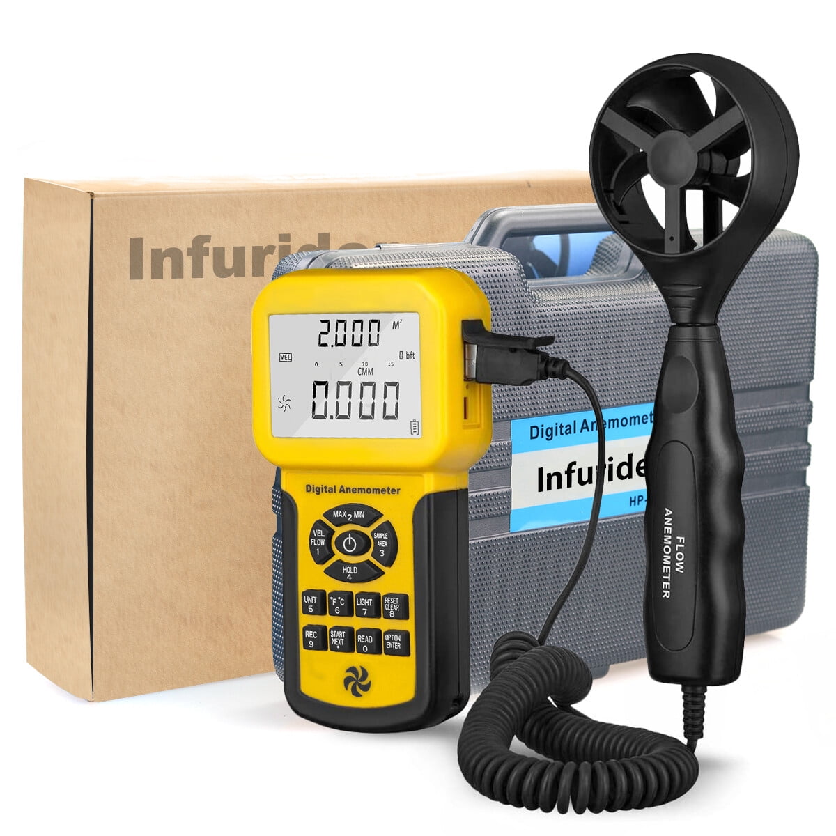 Portable Anemometer wind air speed flow Velocity meter Handhold thermo ...