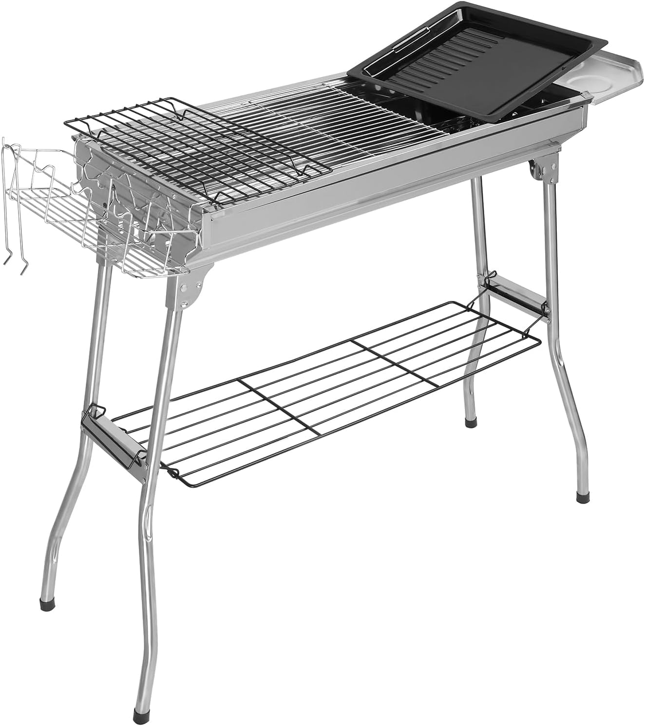 Portable BBQ Charcoal Standing Grill, Stainless Steel Metal Outdoor ...
