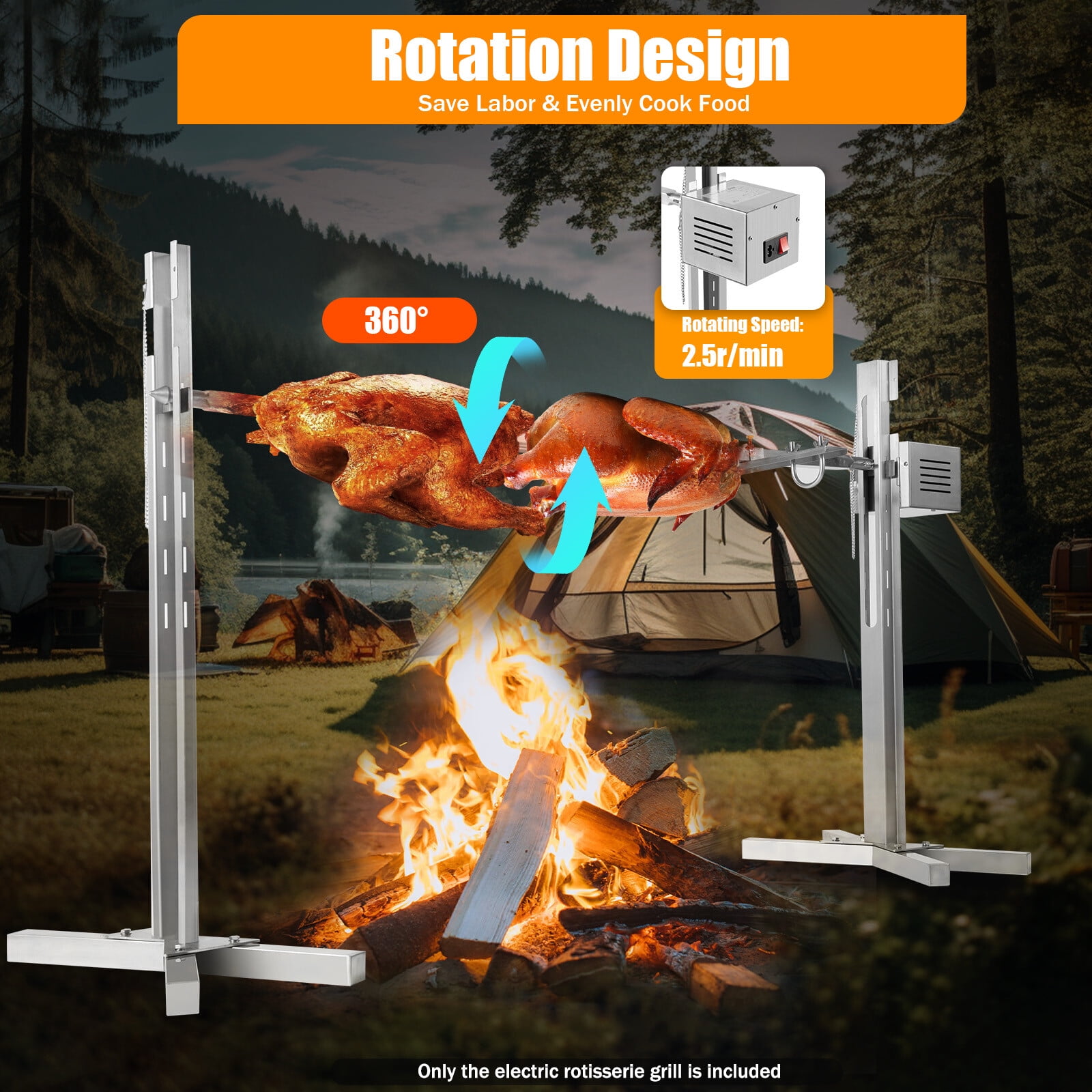 Portable BBQ Pig Lamb Spit Roaster Rotisserie Kit 53in Long Spit Rod ...