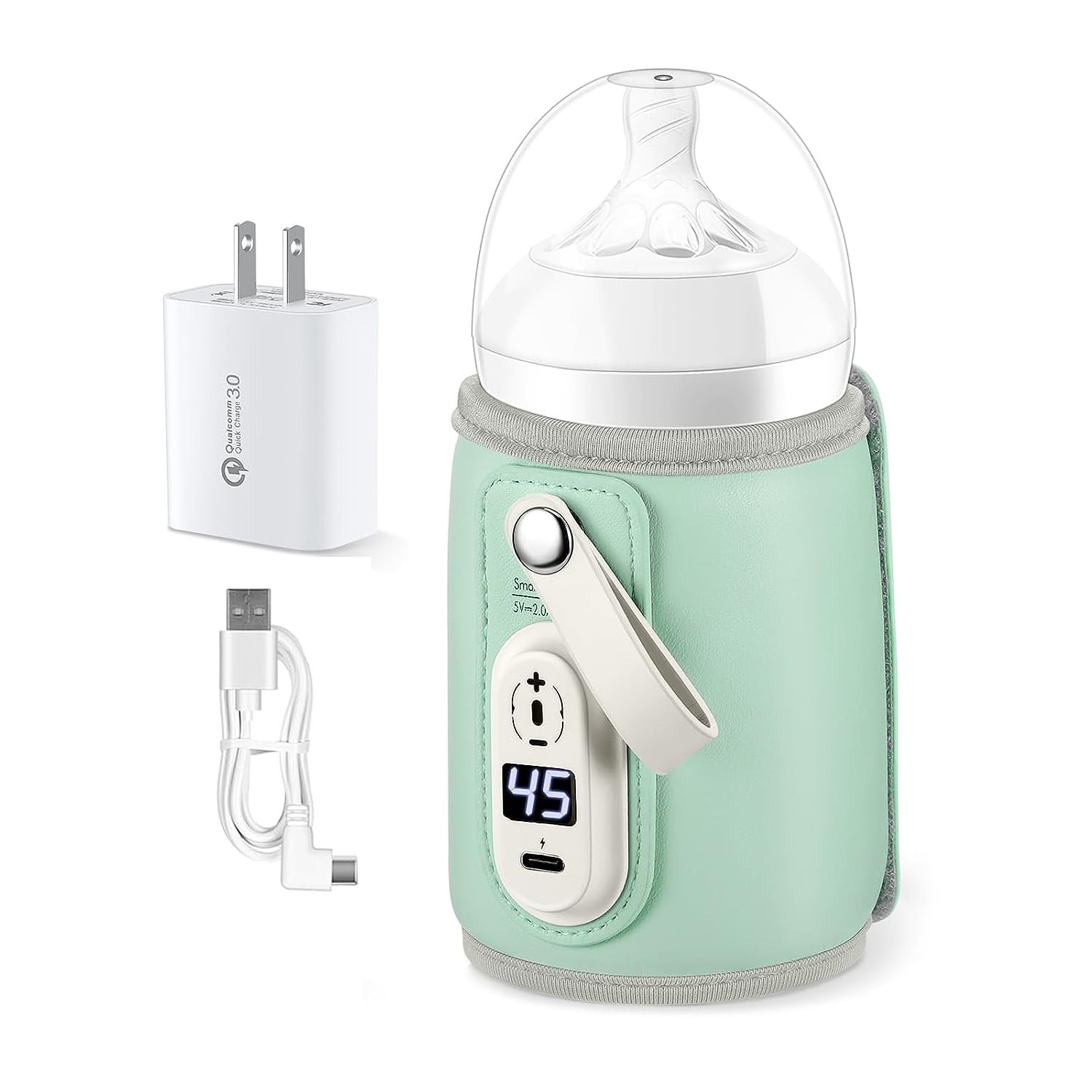 Portable Baby Bottle Warmer with Temperature Control and Display, 18W ...