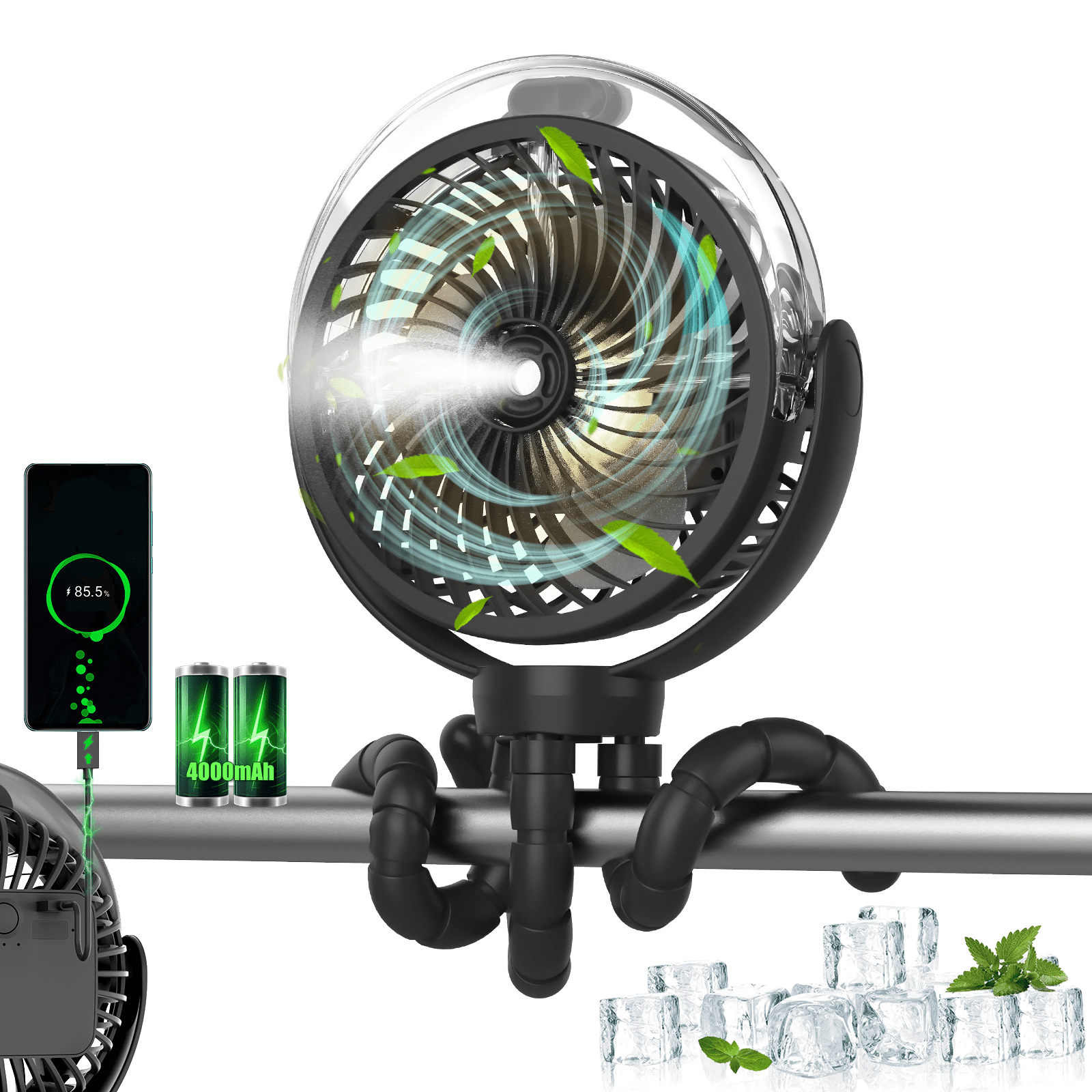 Portable Baby Stroller Fan, Small Car Seat Fan With Mister, 4000mAh ...