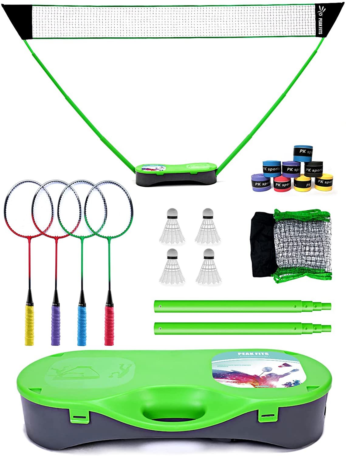 Portable Badminton Net Set,Folding Volleyball Badminton Net,4 Professional Graphite Badminton ...