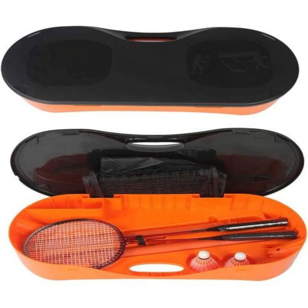 Portable Badminton Net Set Storage Box Base with 2 Battledores 2 Shuttlecocks Large, Orange ...
