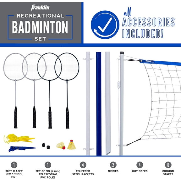 Penn Premium Outdoor Easy Setup Badminton Set with Net, 4 Rackets and ...