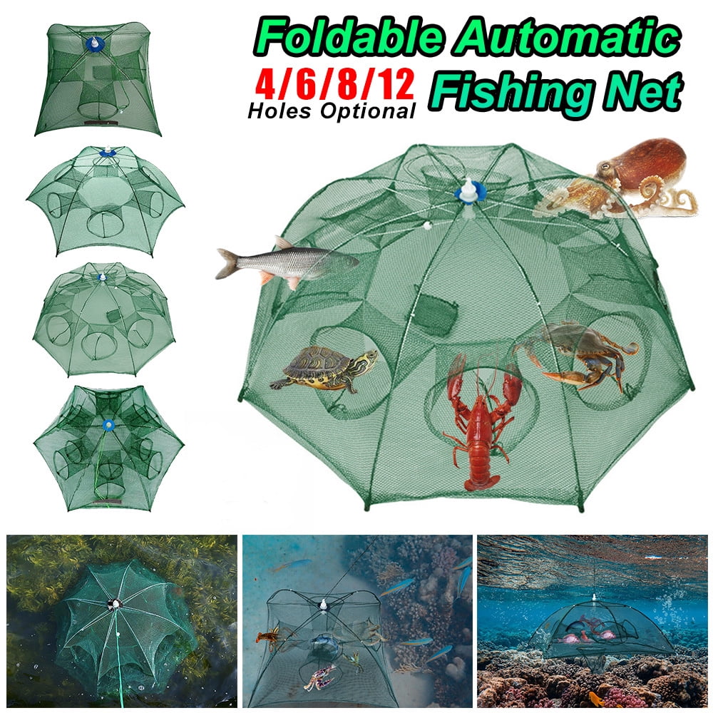 Portable Bait Traps Fishing Nets, Foldable Fishing Trap, 4/6/8/12 Holes ...