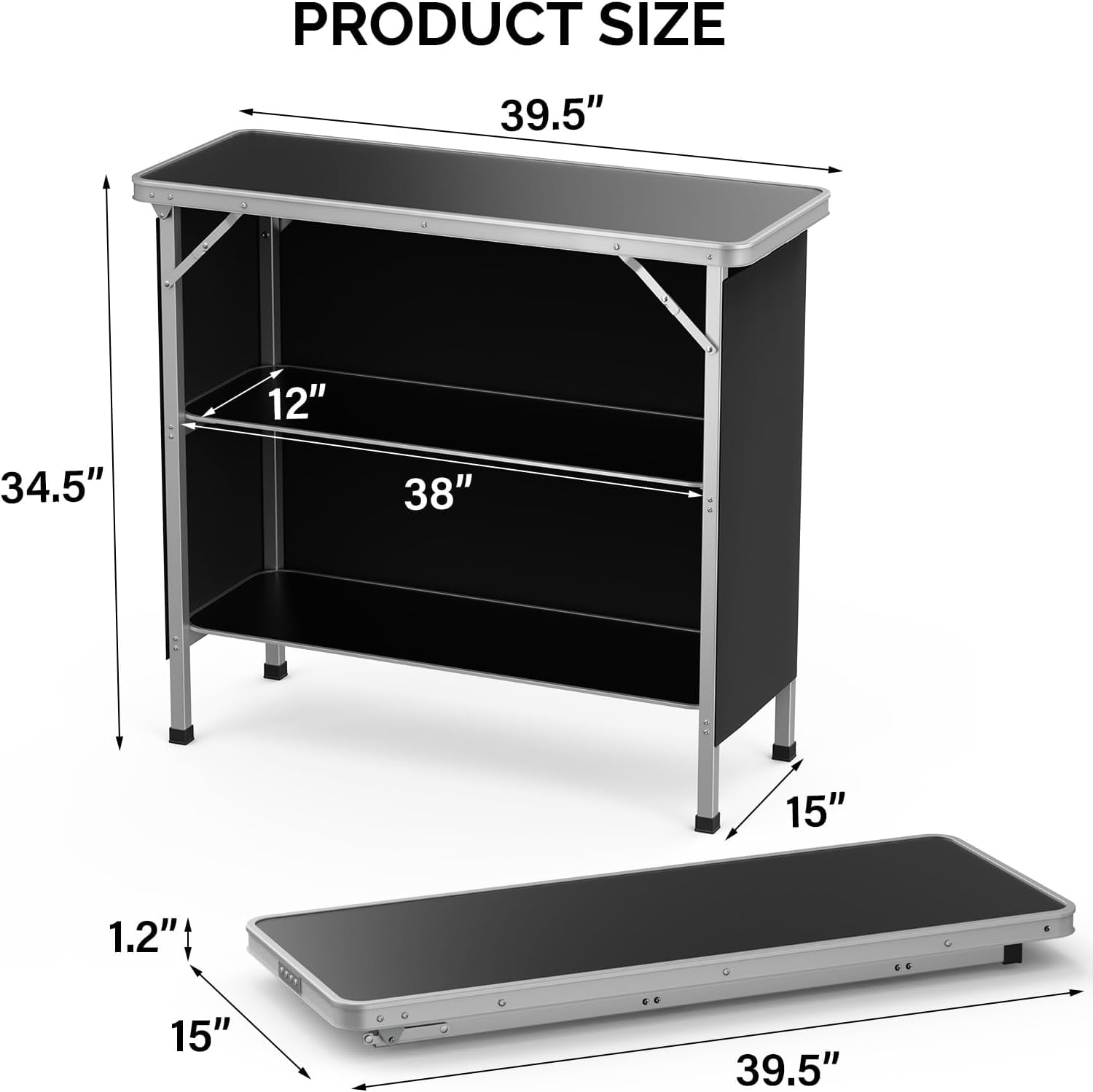 Portable Bar Table, 3-Tier Shelves, Mobile Bar Table for Events, Party ...