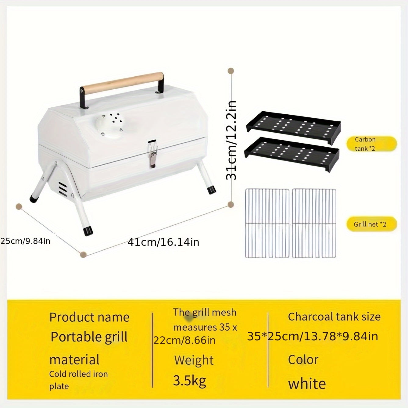 Portable Barbecue Grill With Double-sided Grilling Rack, Outdoor ...