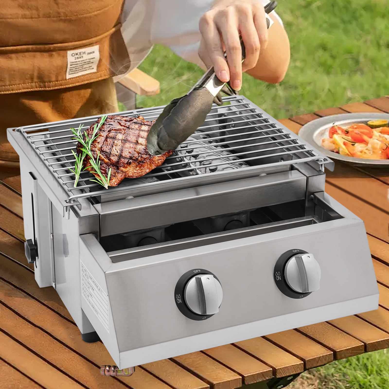 Portable Barbeque Gas Grill 201 Stainless Steel Barbecue Grill with Two ...