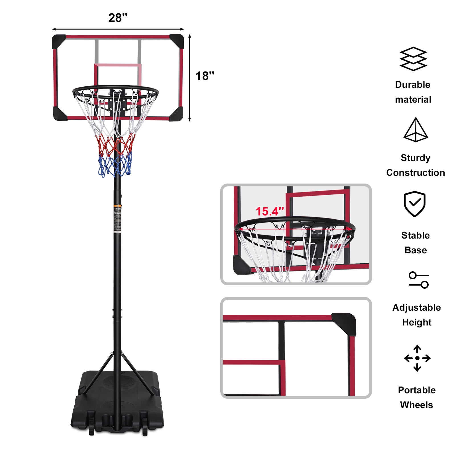 Portable Basketball Goal System with Stable Base and Wheels, use for ...