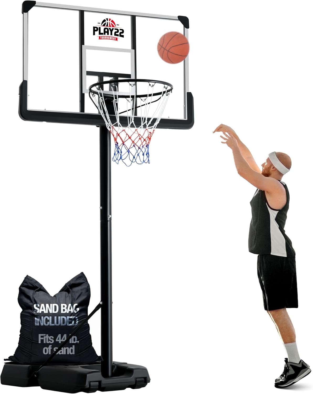Portable Basketball Hoop 10 ft Adjustable - 44in Shatterproof Backboard ...