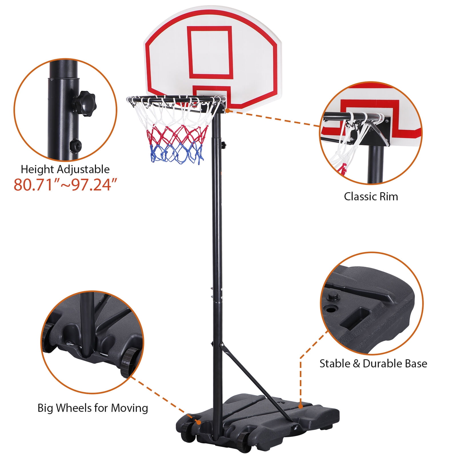 Portable Basketball Hoop Outdoor Goals System Adjustable Height Stand ...
