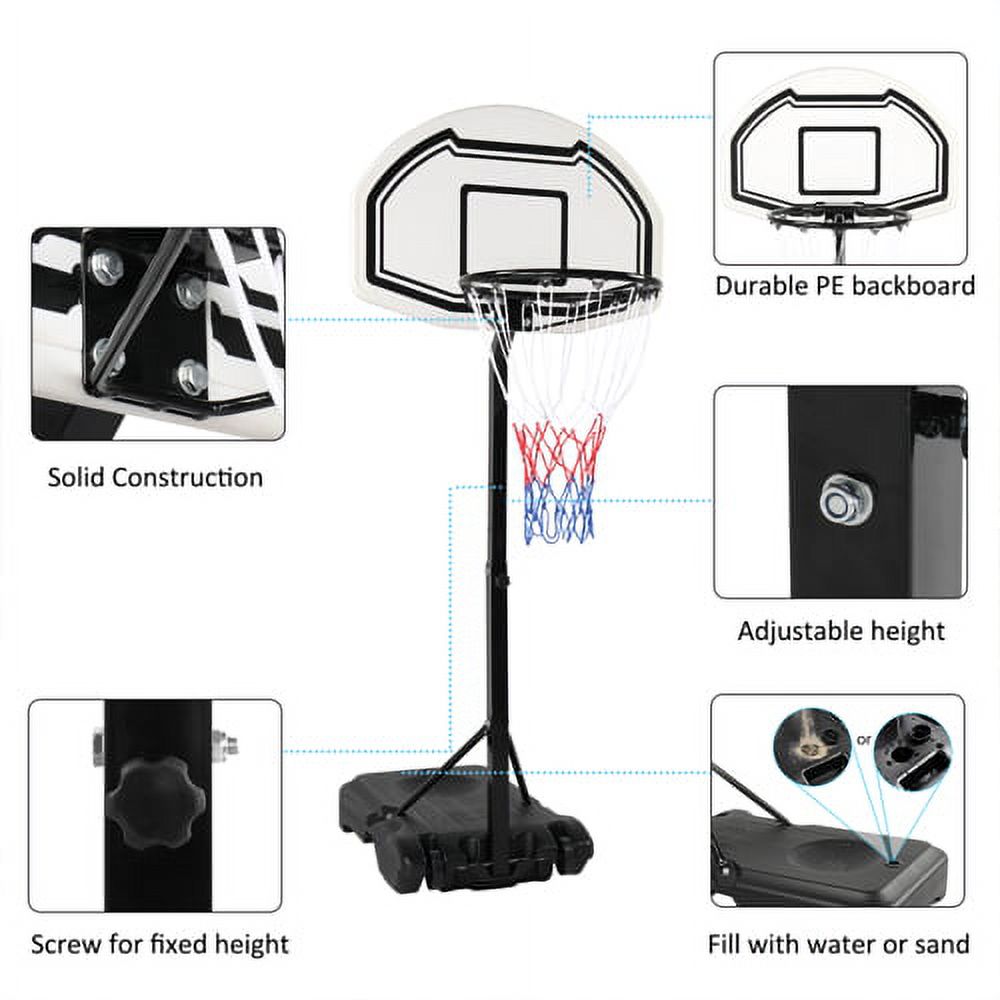 Portable Basketball Hoop Stand 115cm-135cm Adjustable Basketball Goal System, with PVC Backboard ...