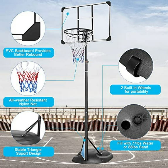 Portable Basketball Hoop System Stand Height Adjustable 7.5ft - 9.2ft ...